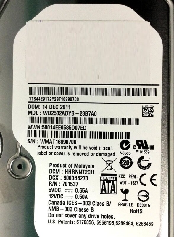Жесткий диск IBM WD2502ABYS 250Gb SATAII 3,5" HDD