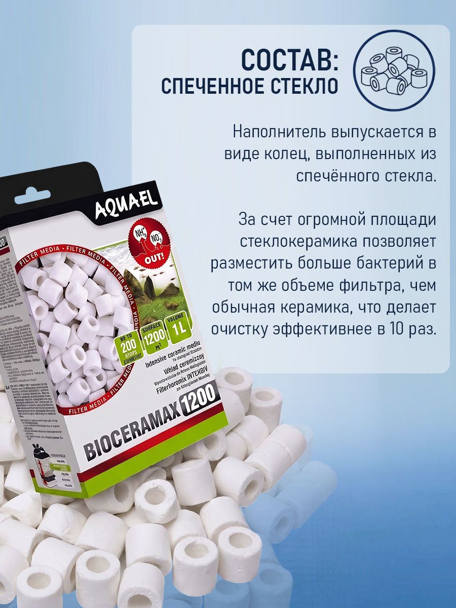 Наполнитель для аквариумных фильтров AQUAEL BIOCERAMAX 1200 (1 л) (стеклокерамика, кольца)