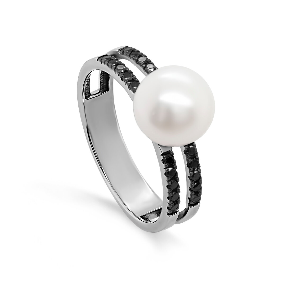 Кольцо, белое золото, 585 проба, бриллиант, жемчуг
