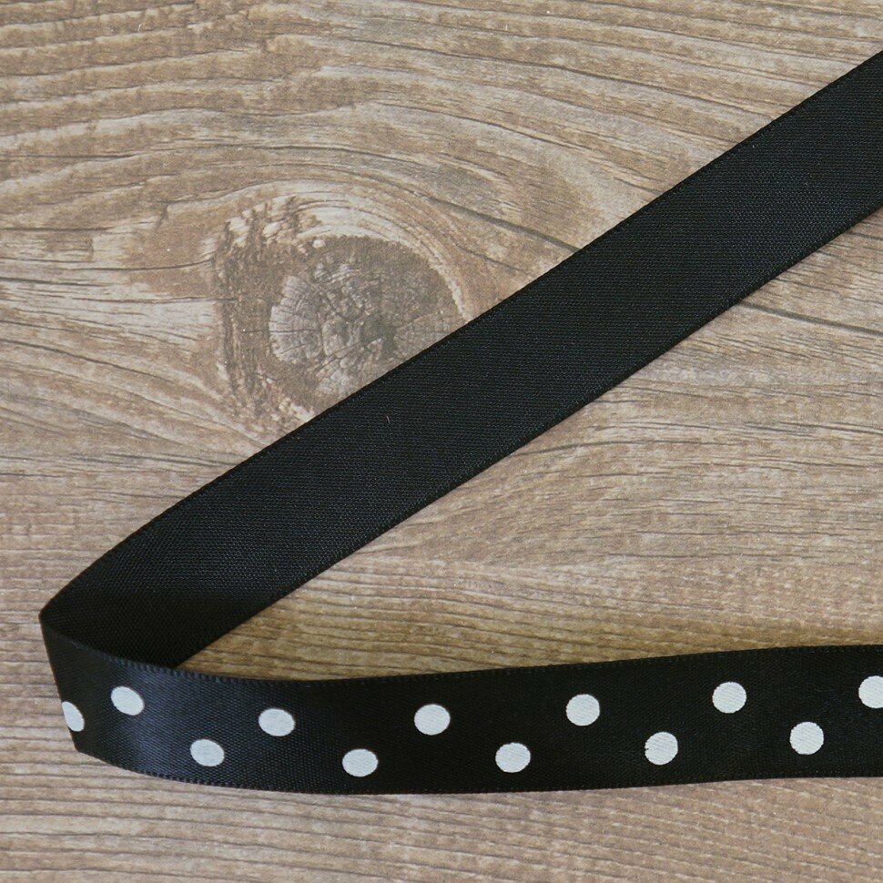 Hemline R14115/030 Лента атласная на картонной мини-катушке "Горошек", цвет чёрный