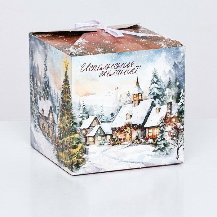Коробка складная, подарочная новогодняя «Исполнение желаний» 14×14×14 см
