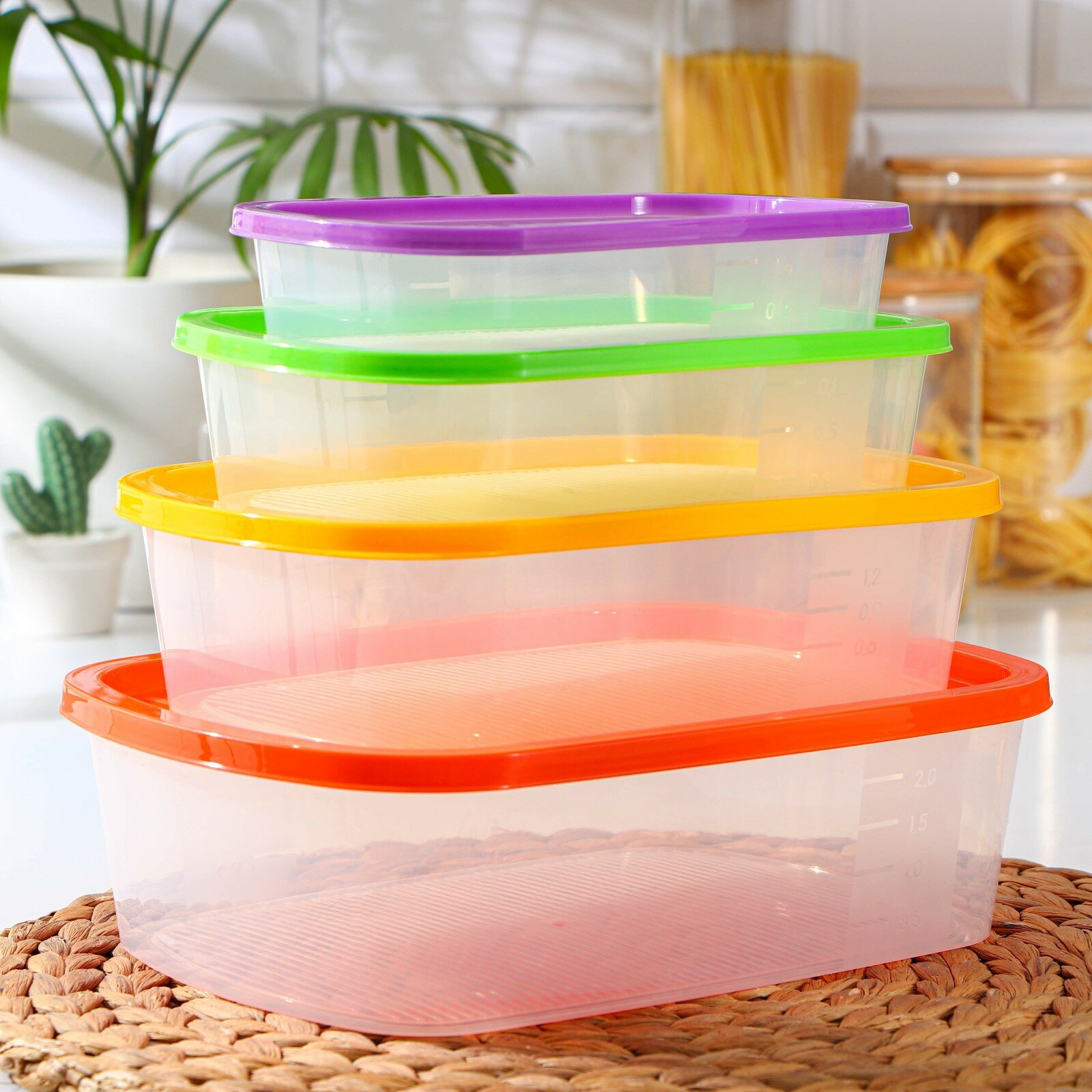 Набор пищевых контейнеров «BioFresh», 4 шт: 500 мл, 1 л, 1,6 л, 2,3 л, цвет микс