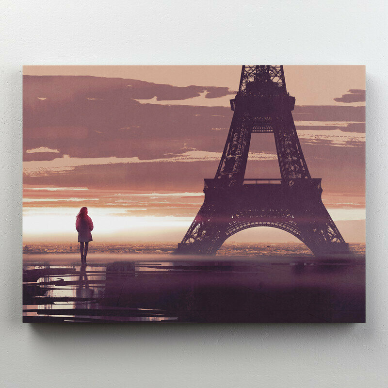 Интерьерная картина на холсте "Пейзаж - девушка в Париже" размер 40x30 см