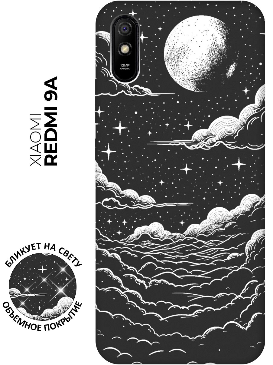 Силиконовый чехол на Xiaomi Redmi 9A / Сяоми Редми 9А с рисунком "Луна и облака" Soft Touch черный