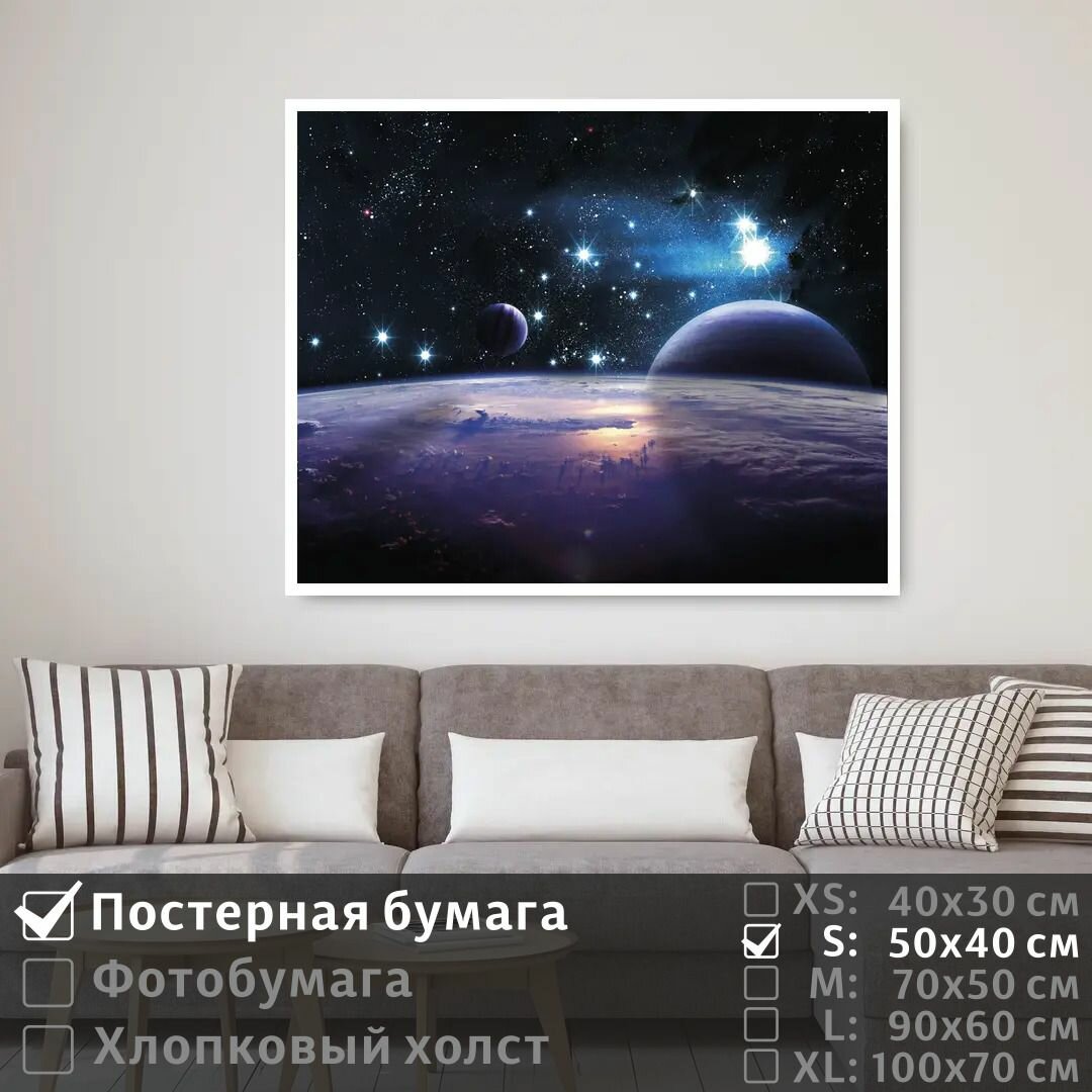 Постер на стену Планеты В Космической Атмосфере 50х40 см ПолиЦентр