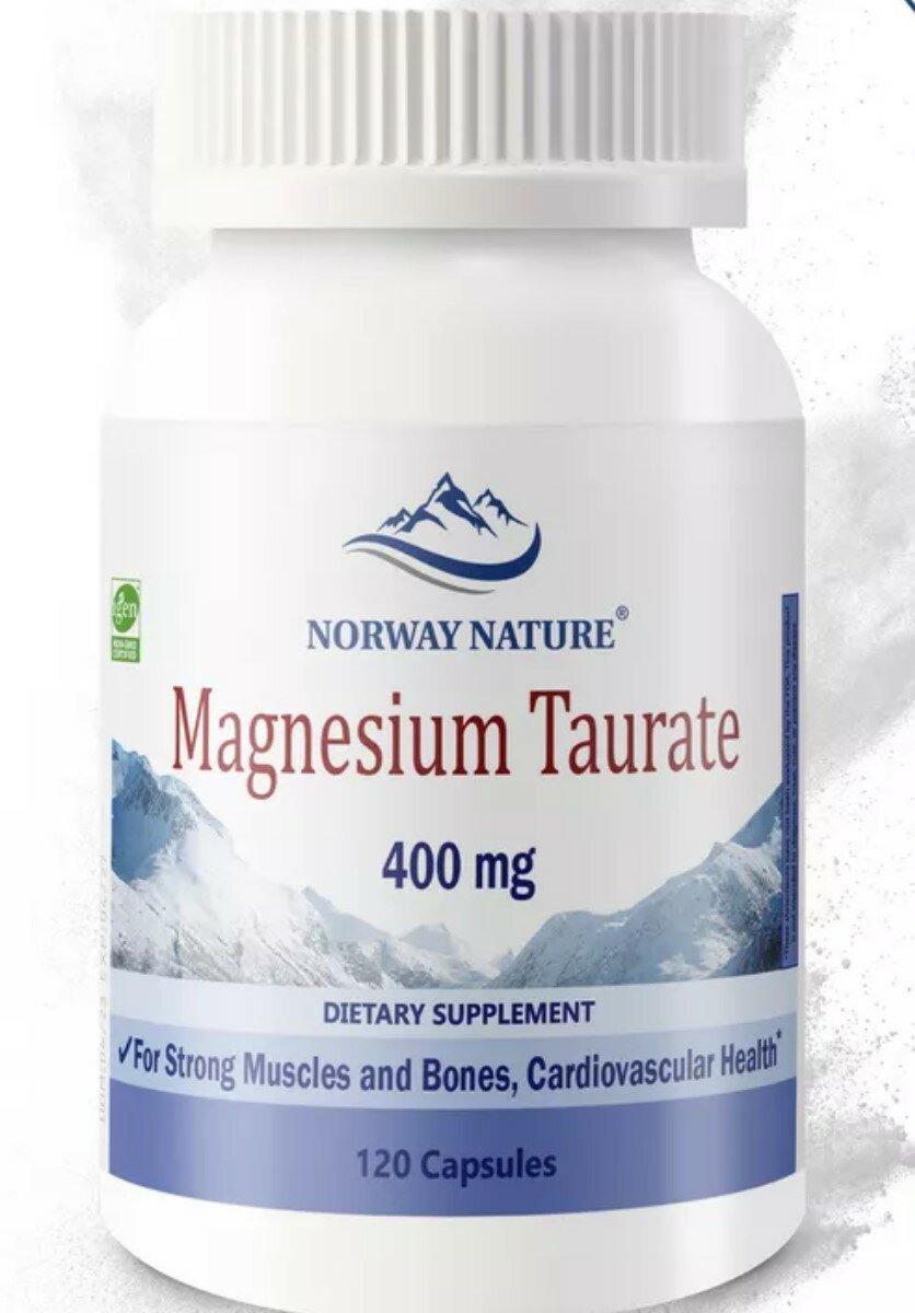 Отдельные минералы, Norway Nature, Magnesium Taurate, 120 капсул,