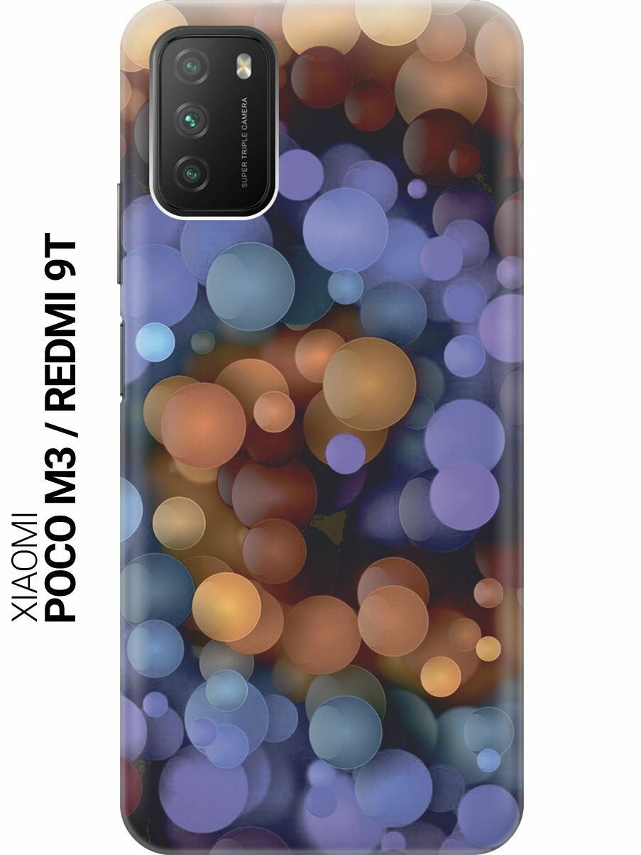 Силиконовый чехол на Xiaomi Redmi 9T, Poco M3, Сяоми Поко М3, Сяоми Редми 9Т с принтом "Сиренево-оранжевые шарики"