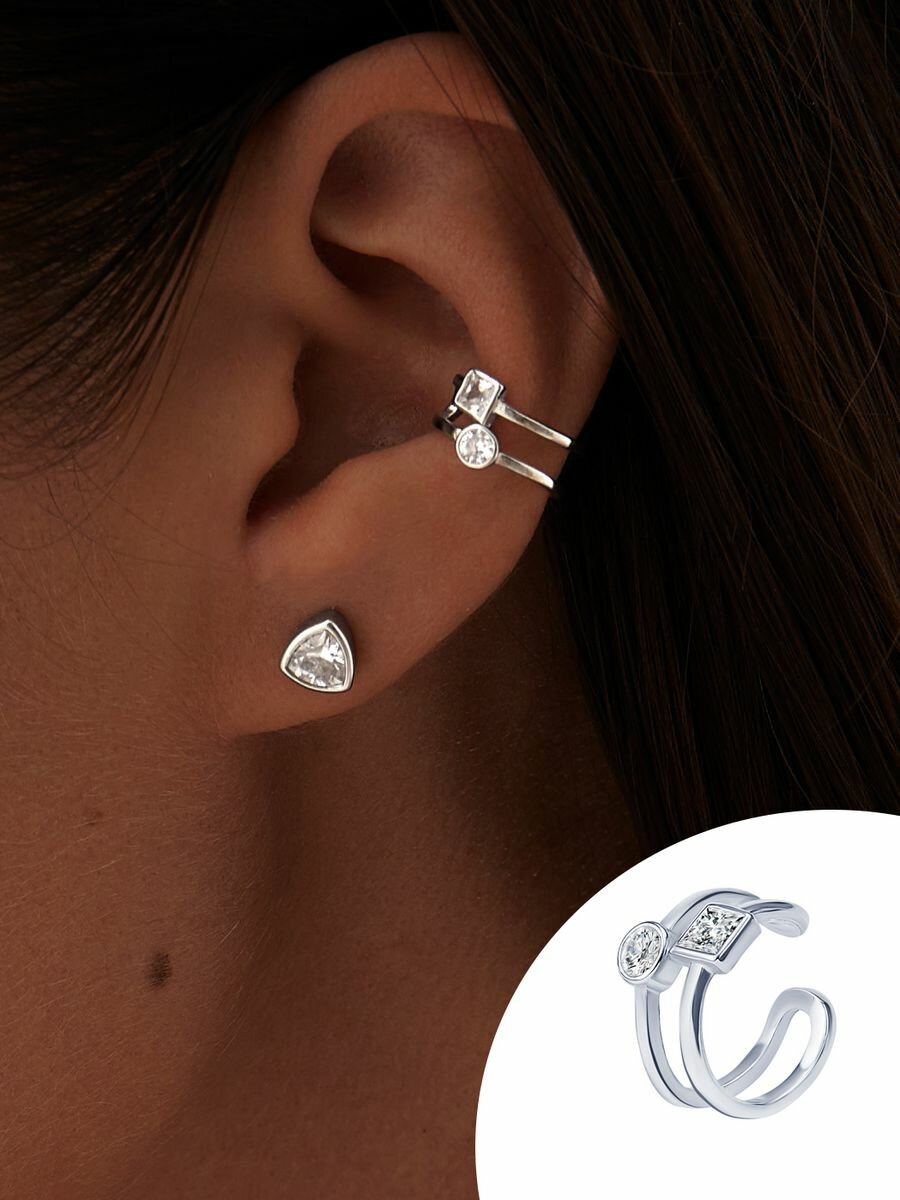 Кафф, серебро, 925 проба, родирование, фианит