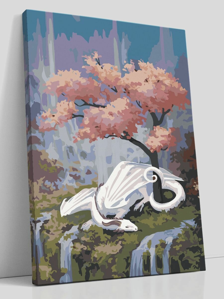 Картина по номерам на холсте с подрамником, Дракон, динозаврик, белая фурия, 30х40 см