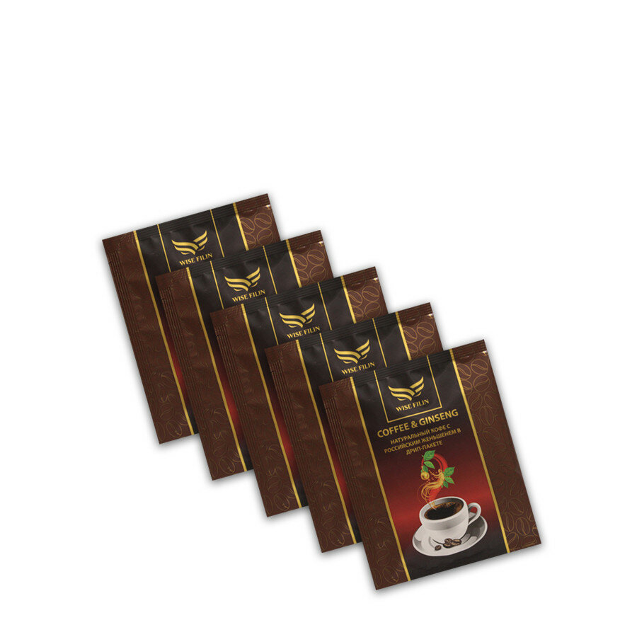 Кофе "Мудрый Филин", молотый, в дрип-пакете, с женьшенем, 40г, 5шт