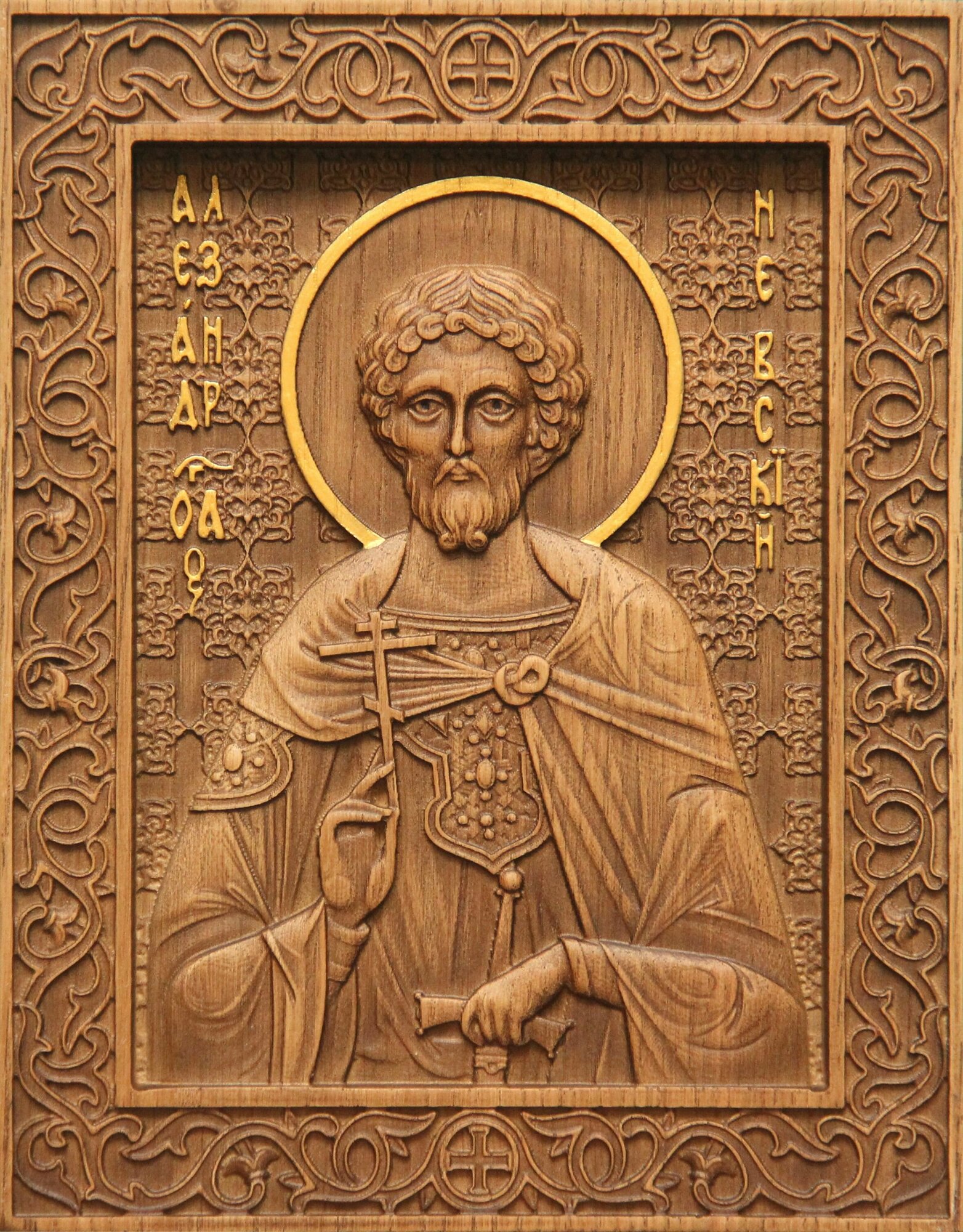 Икона Александр Невский, Благоверный Князь, резная из дуба, 30х40 см
