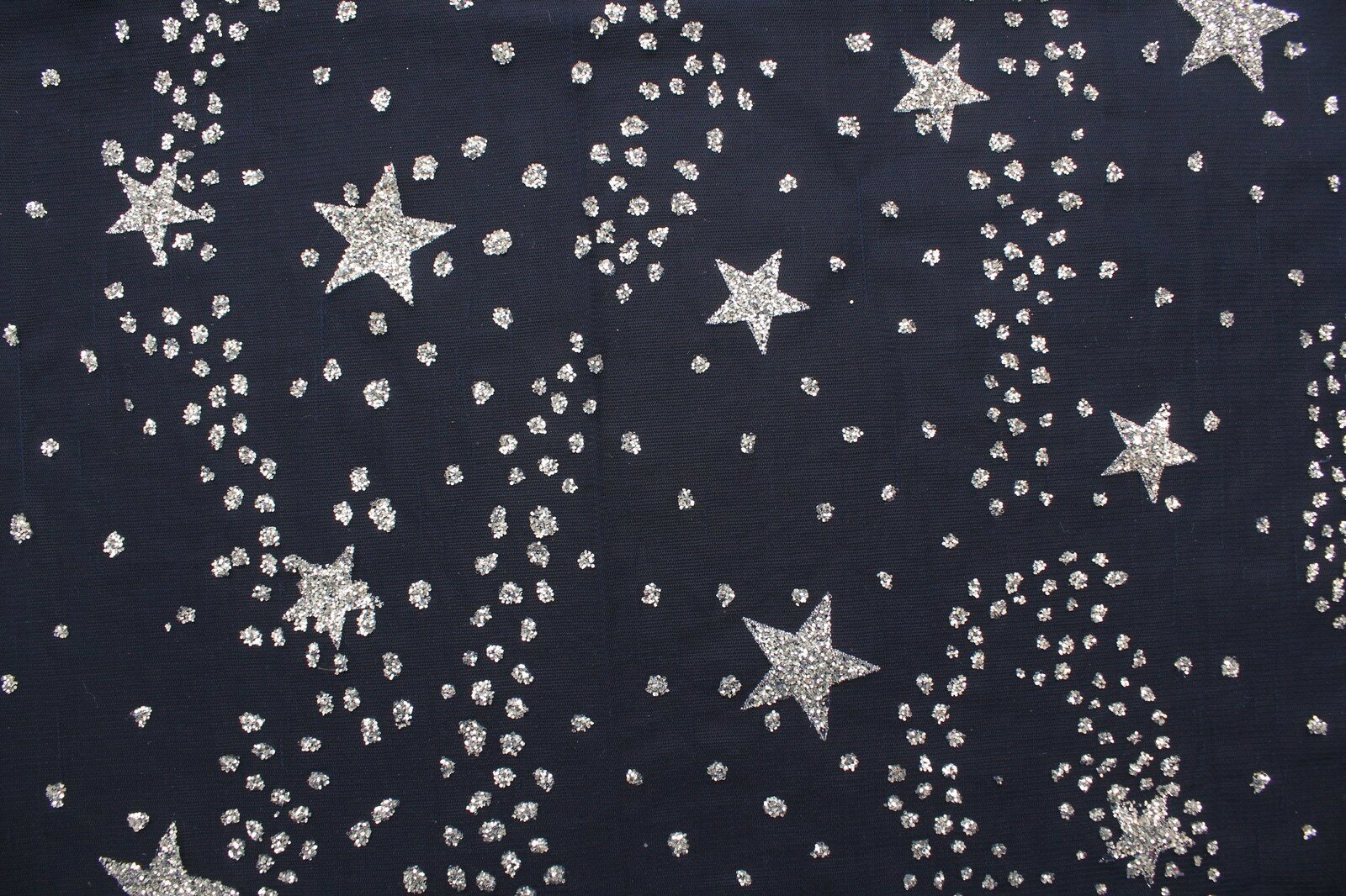 Ткань Тёмно-синий фатин с напылением серебристых звёзд, ш138см, 0,5 м
