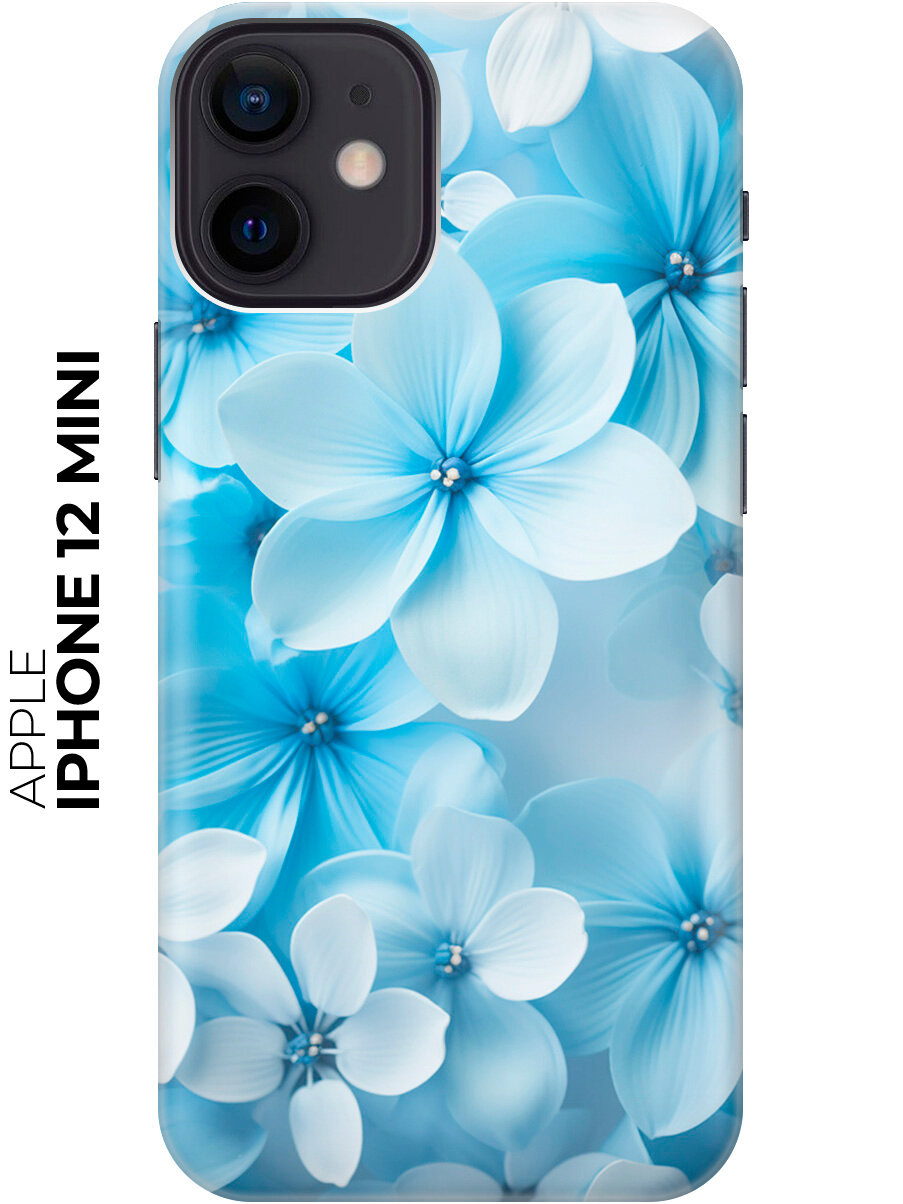 Силиконовый чехол на Apple iPhone 12 Mini / Эпл Айфон 12 мини с рисунком "Бело-голубые цветы"