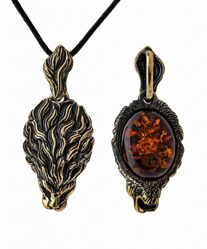 Подвеска, янтарь, бронза — фото 1