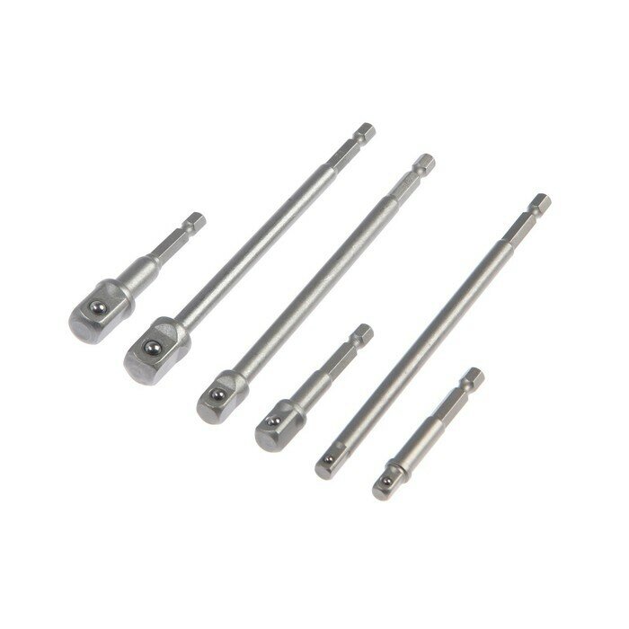 Набор адаптеров Тундра для торцевых головок, под квадрат 1/4" 3/8" 1/2", 65 и 150 мм, 6 шт