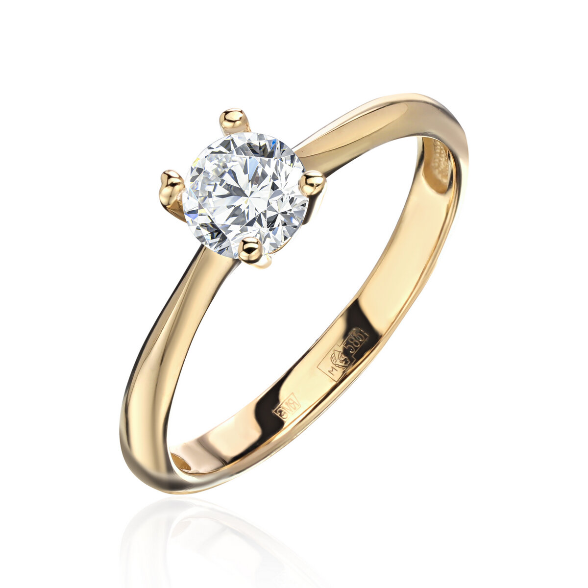 Кольцо, желтое золото, 585 проба, фианит