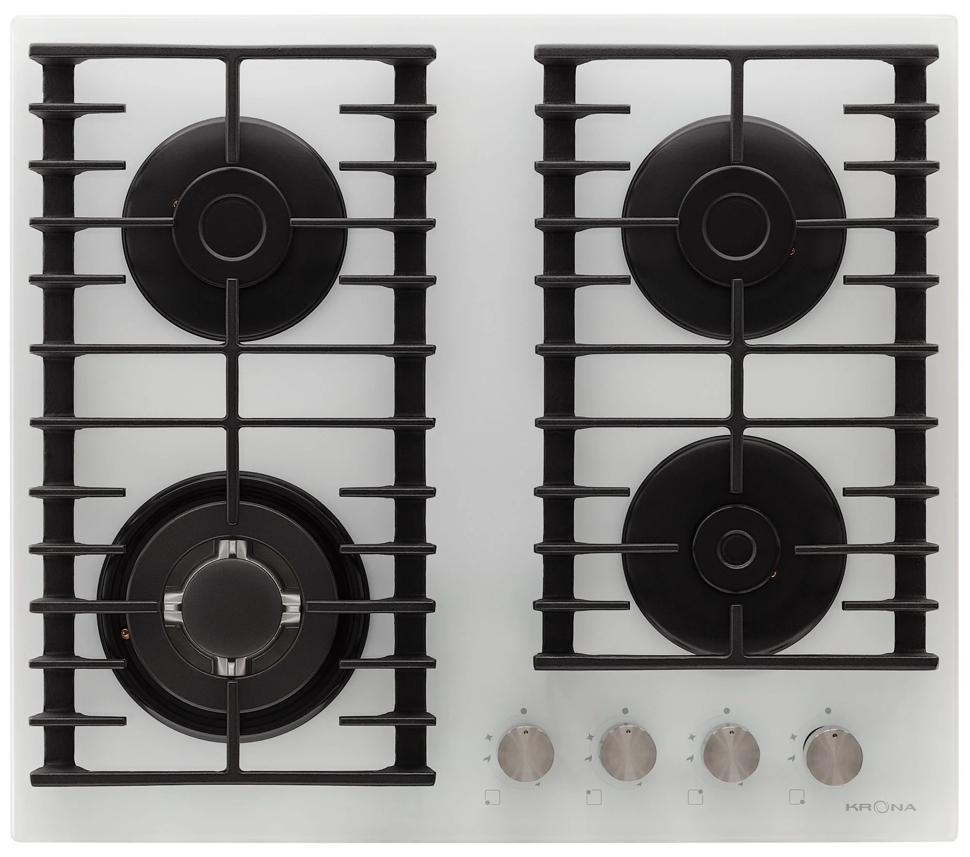 Варочная панель газовая встраиваемая KRONA / Крона HAGEL 60 WH W эмалированная сталь белый 53х590х515мм 4 конфорки 2 решетки электроподжиг