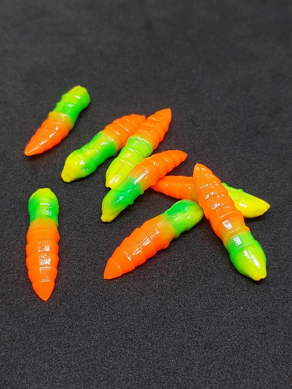 Силиконовые приманки. Съедобные. PUPA. Цвет оранжевый зеленый желтый