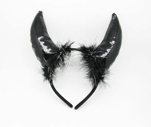 Рога виниловые "Нечистая сила", с пухом, на Хэллоуин, черные, длина 22см