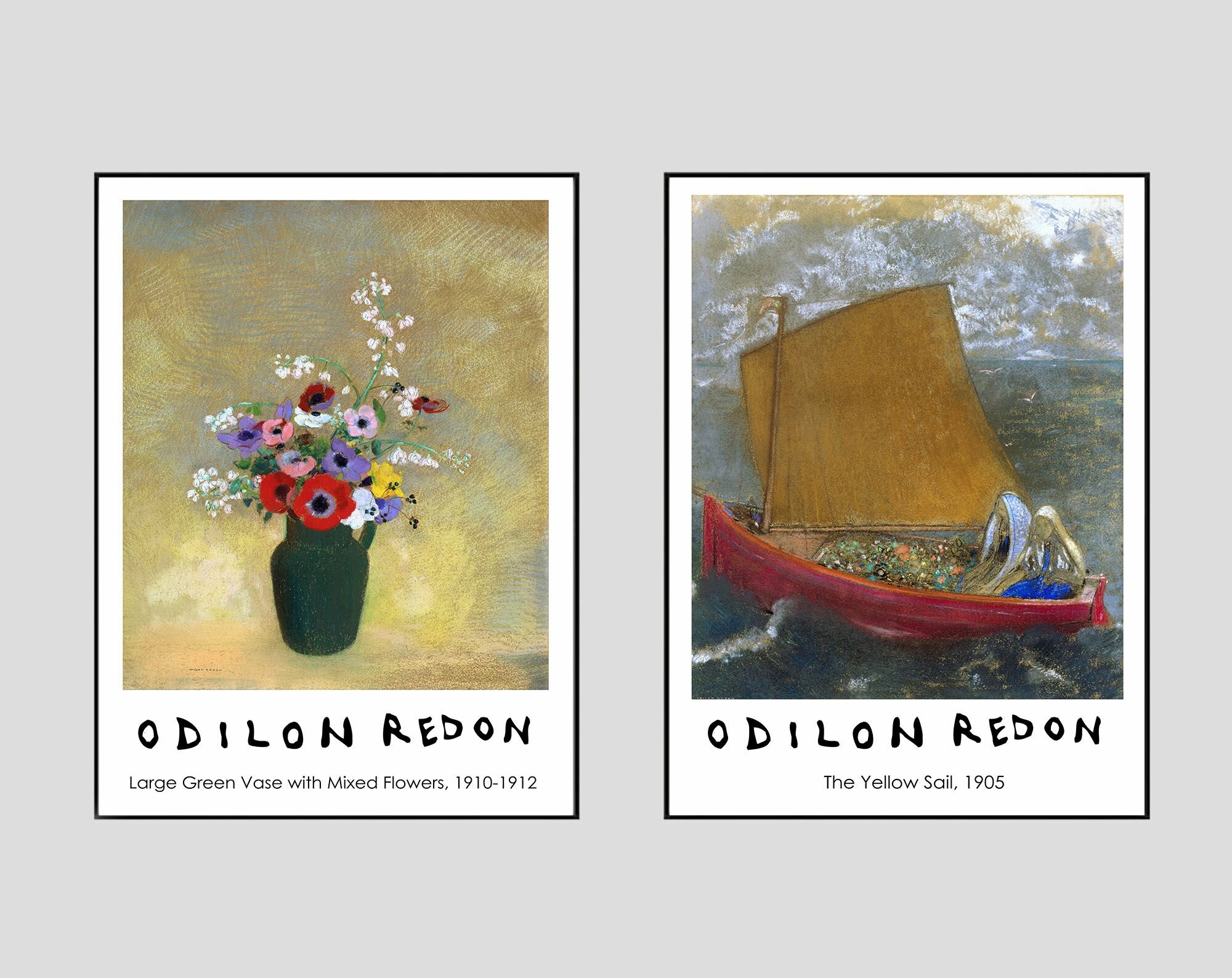 Набор интерьерных постеров - картины Одилон Редон "Цветы и Море" 2 шт А3 без рамы. 2 винтажных плаката в стиле импрессионизм Odilon Redon для интерьера и в подарок
