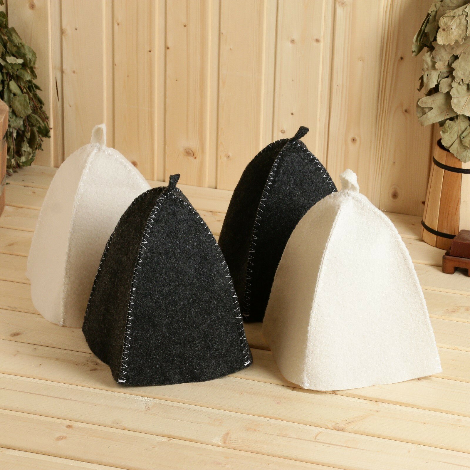 Набор шапок для бани и сауны Добропаровъ «Классический», 4 предмета, полиэфир, тёмный/светлый