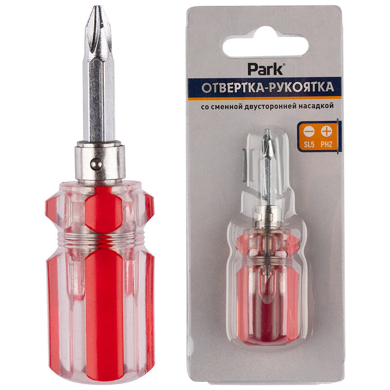 Отвертка-битодержатель с двумя сменными насадками SL5 и PH2 (инструментальная сталь)
