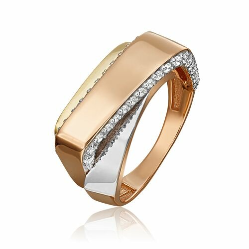 Кольцо, комбинированное золото, 585 проба, родирование, фианит