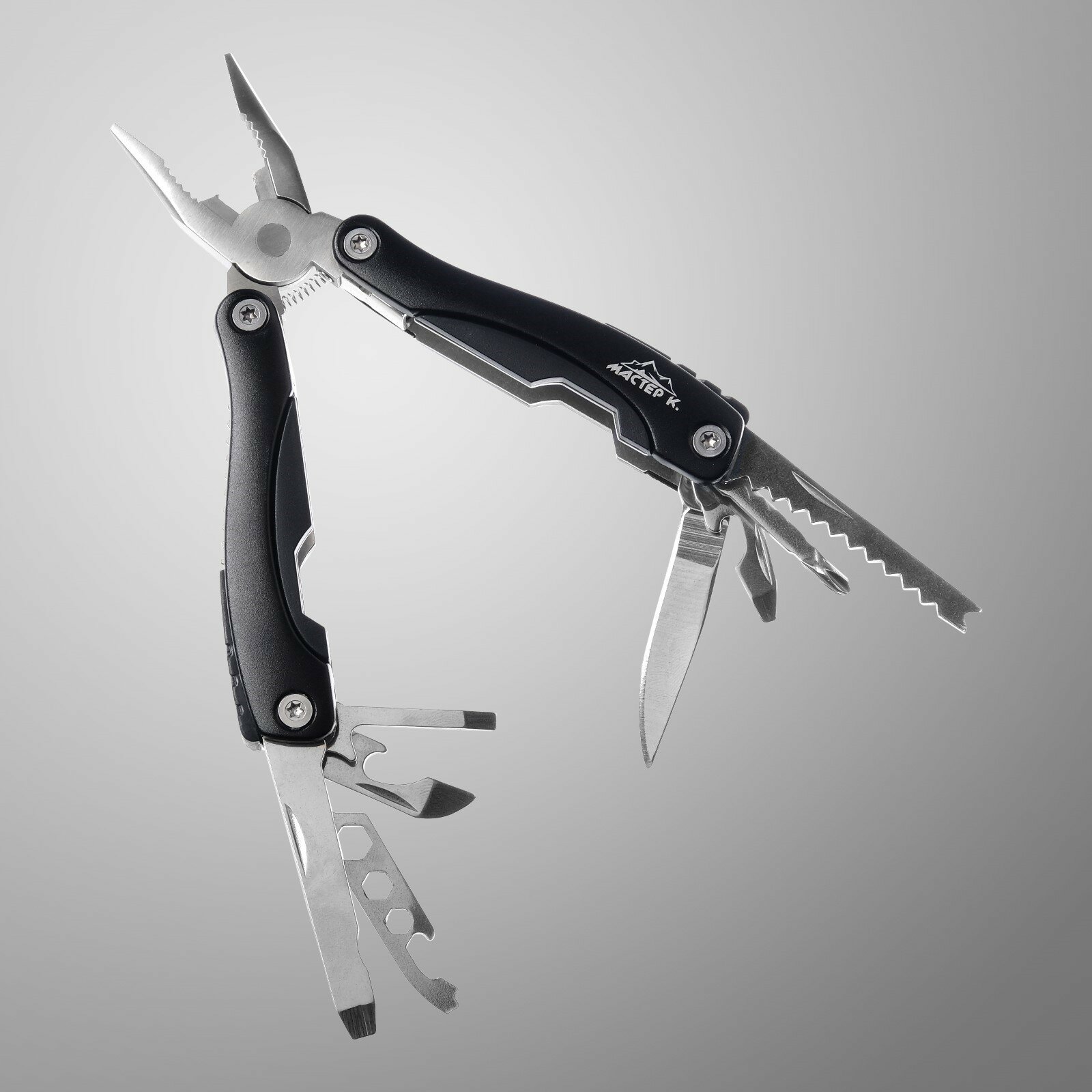 Мультитул 9в1 в чехле, рукоять черная, 9×3.5×2.5 см