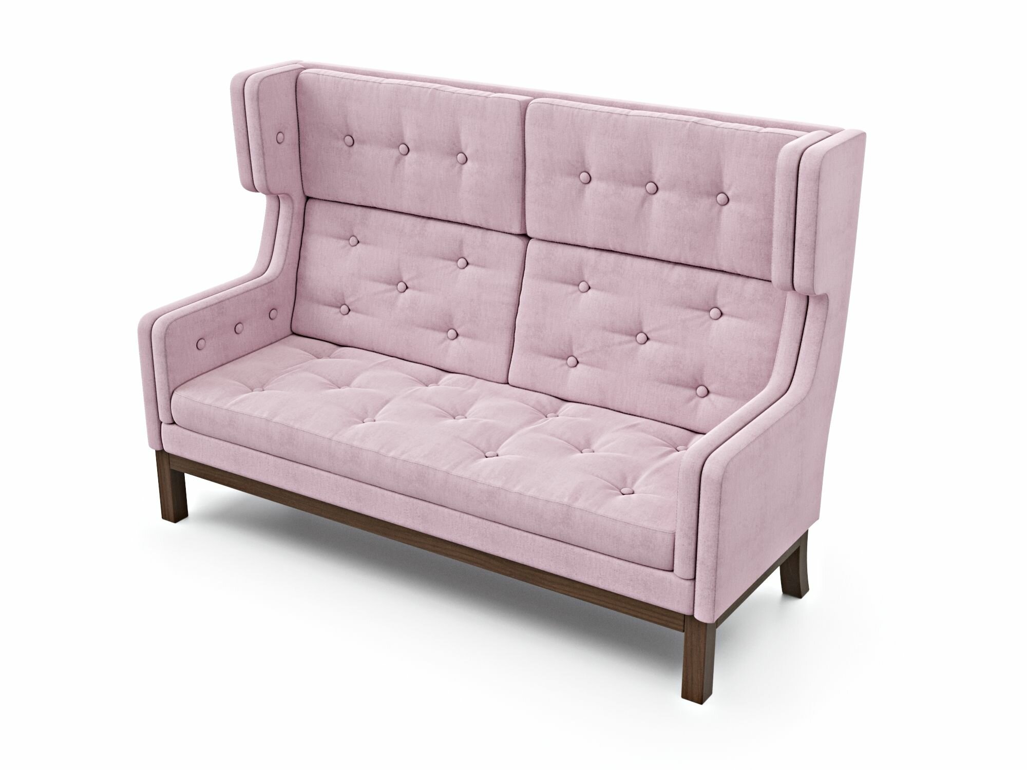 Диван прямой Arsko Айверс Хай, розовый-орех, велюр, массив дерева, офисный, для кафе и бара, на ножках, скандинавский лофт