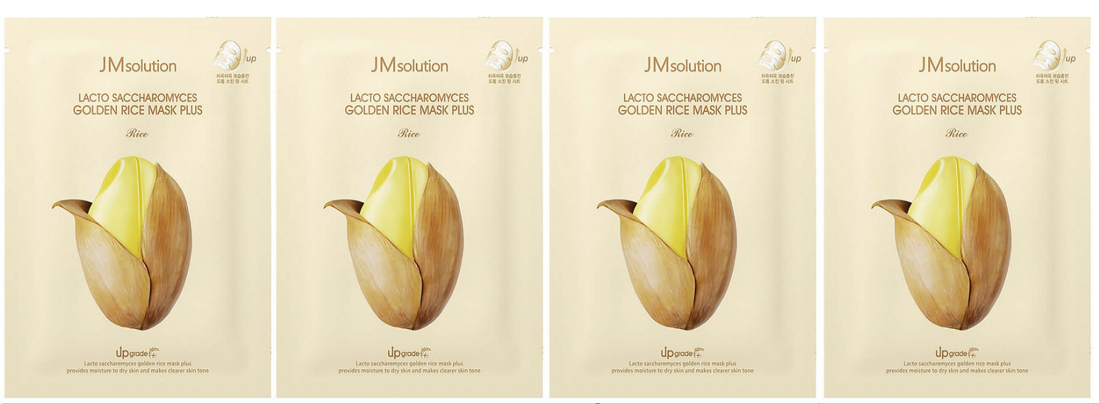 Маска тканевая JMsolution выравнивающая тон кожи с золотом, рисом и лактобактериями, Lacto Saccharomyces Golden Rice Mask, 30 мл, 4 шт