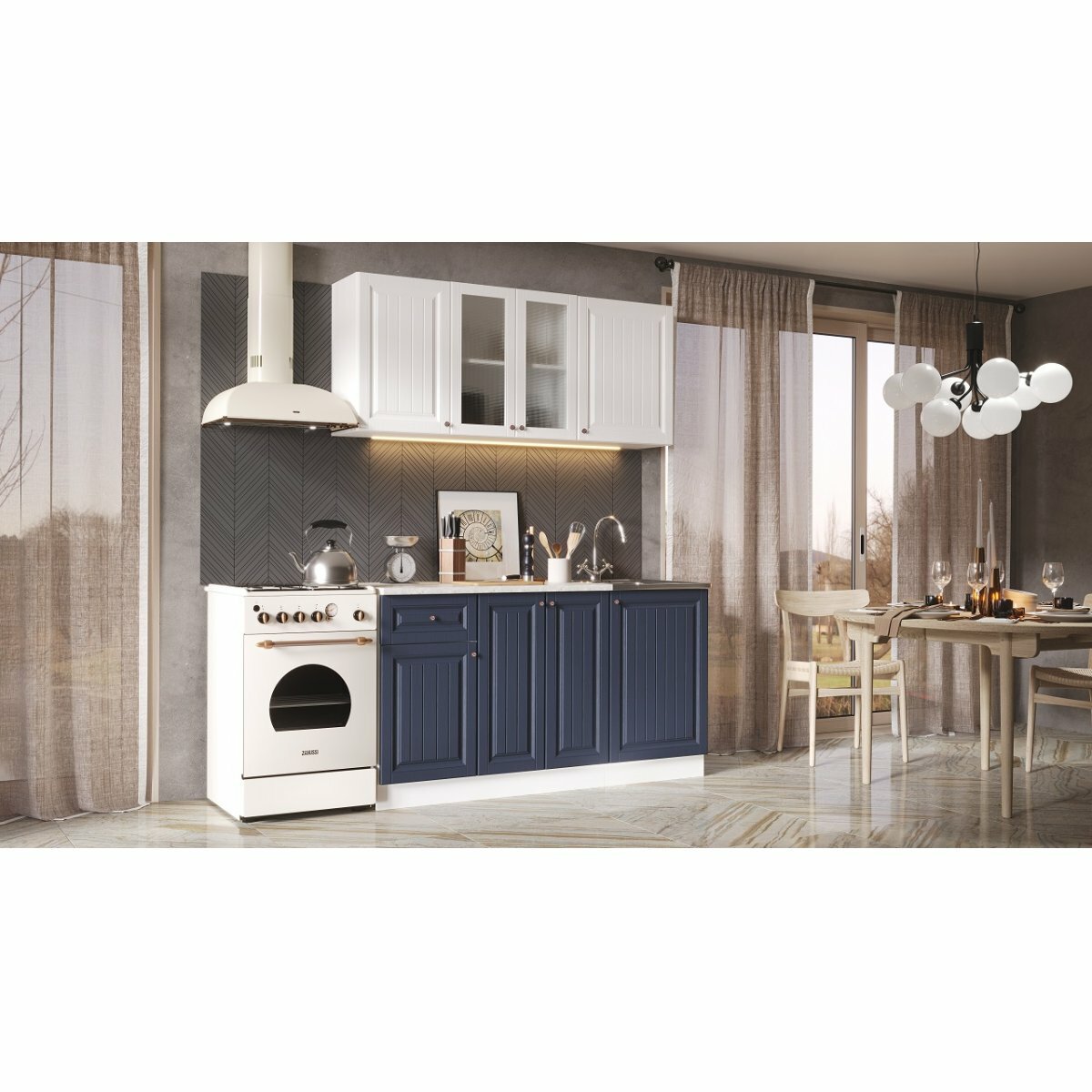 Кухня " Хозяюшка " 1,5 метра цвет фасадов акация белая-сапфир , ЛДСП, МДФ