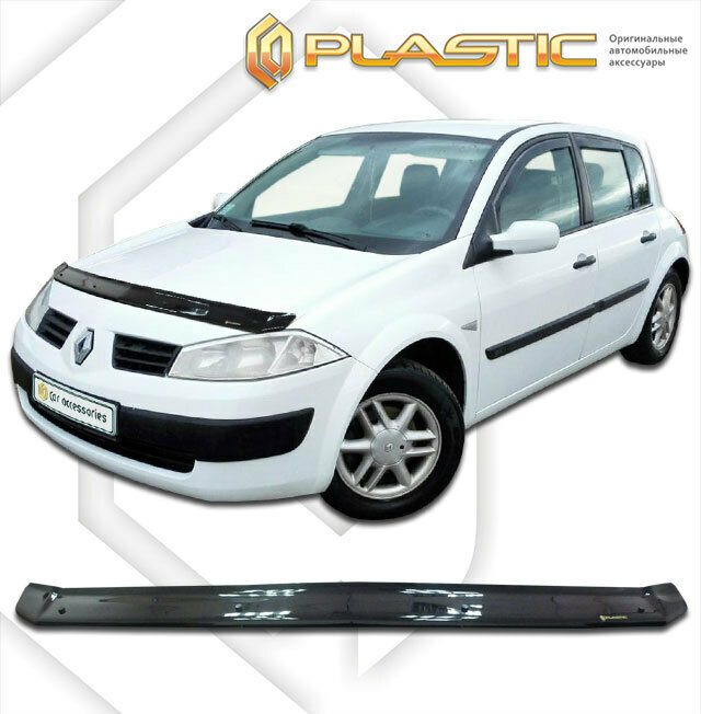 Дефлектор капота Renault Megane хетчбек 2003 2006 Черный глянцевый СА Пластик