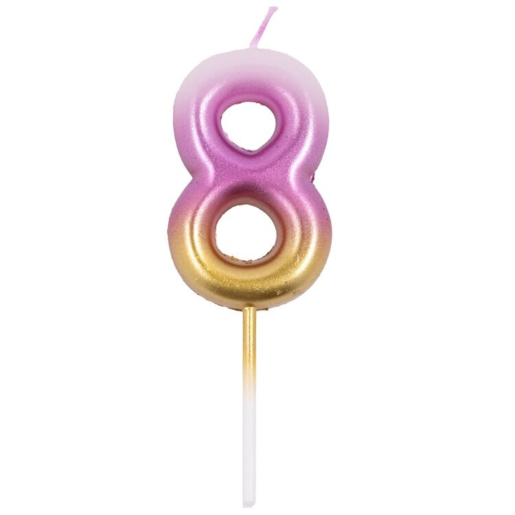 Свеча -цифра "8" Омбре розовый/золото, 6 см