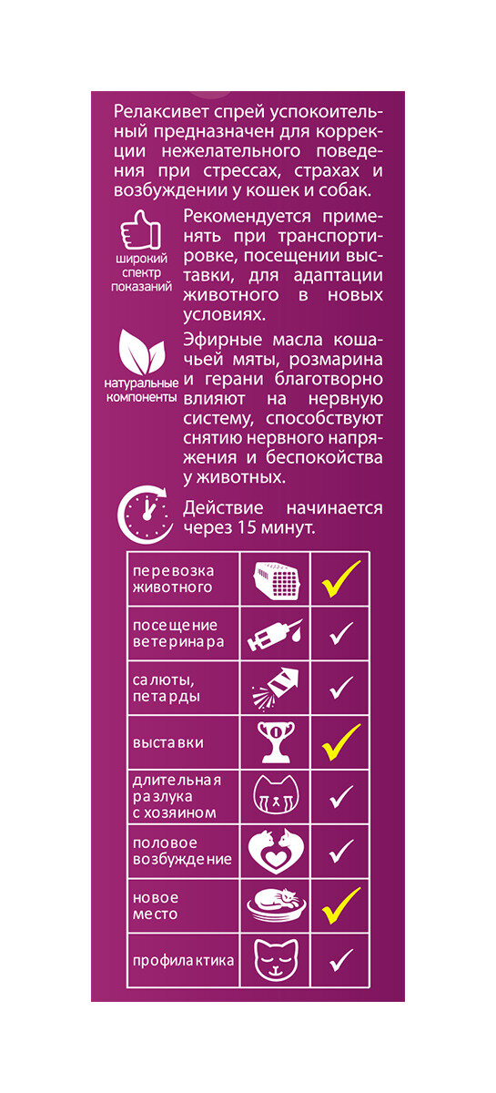 Спрей успокоительный Relaxivet для кошек и собак, 50мл — фото 1