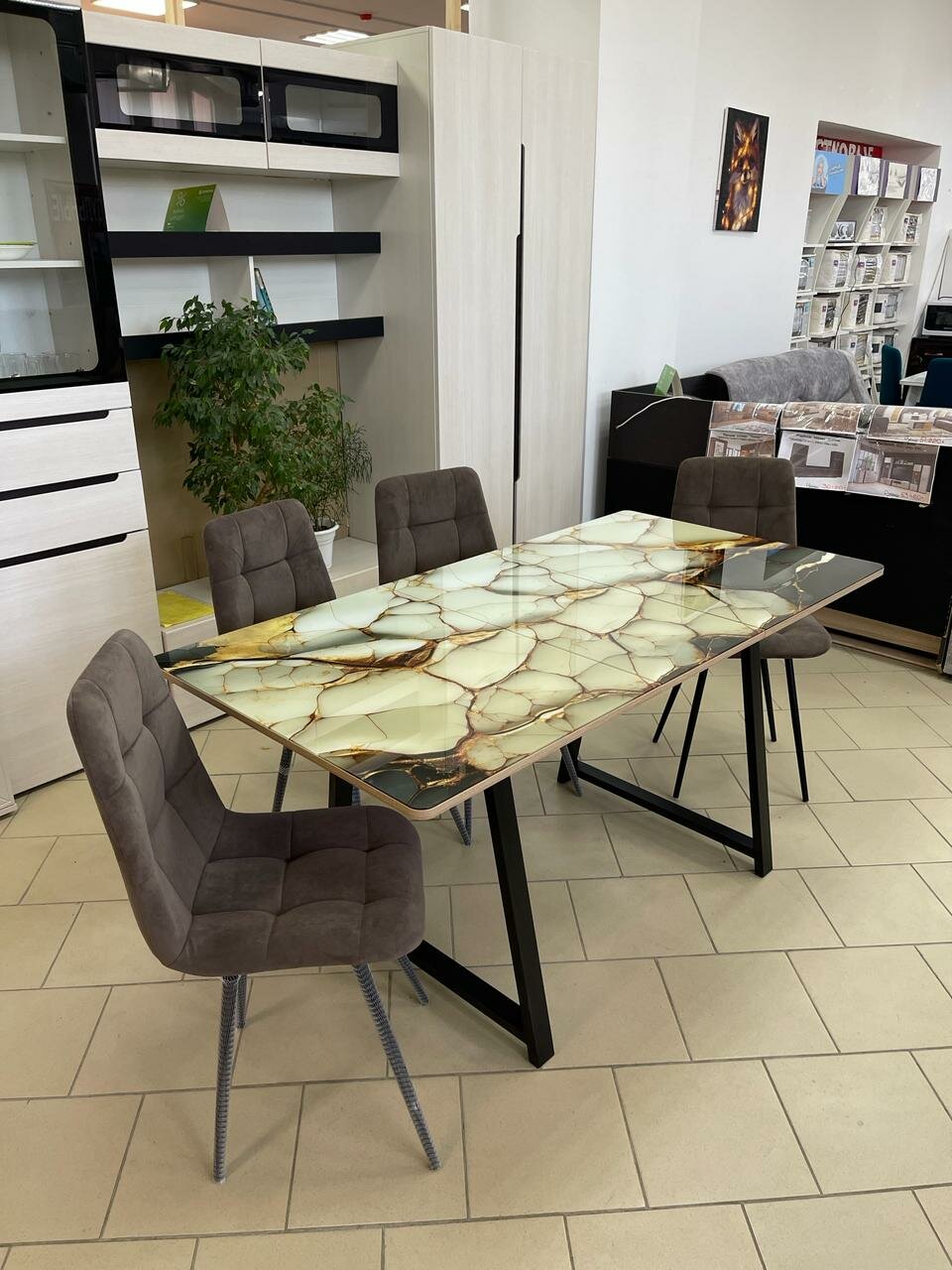 Стол кухонный Орфей 15 раздвижной обеденный 120/157*80 высота 78 см лдсп вотан Фотопечать Золото ножки лофт металл