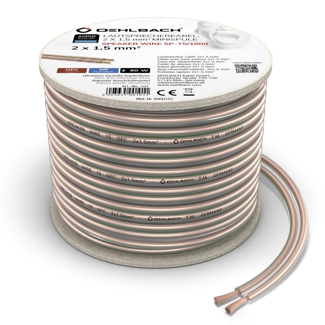 Кабель акустический на катушке Oehlbach 107 Performance Speaker Wire SP-15 Transparent 30.0m, катушка