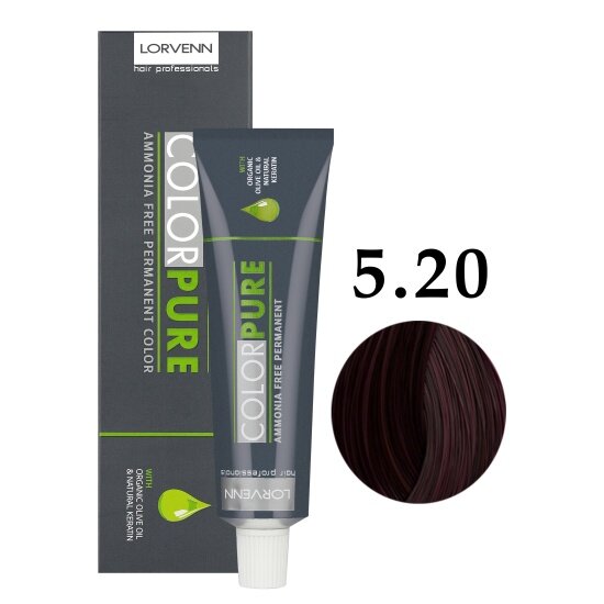Краска для волос безаммиачная Lorvenn Color Pure, тон 5.20