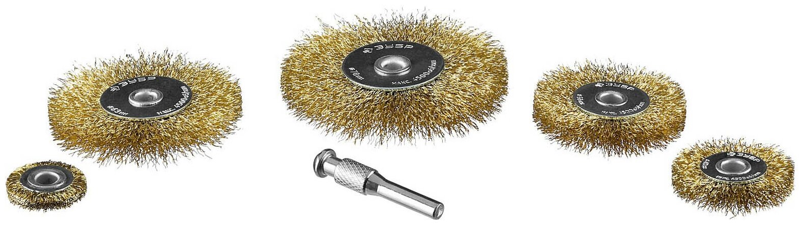 Зубр "Профессионал". Набор щеток дисковых для дрели, витая стальная латунированная Проволока 0,3мм, 5 шт 3521-H5_z02