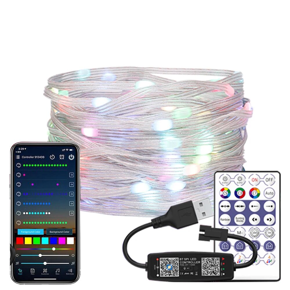RGBIC гирлянда 20м, прозрачный USB Kit