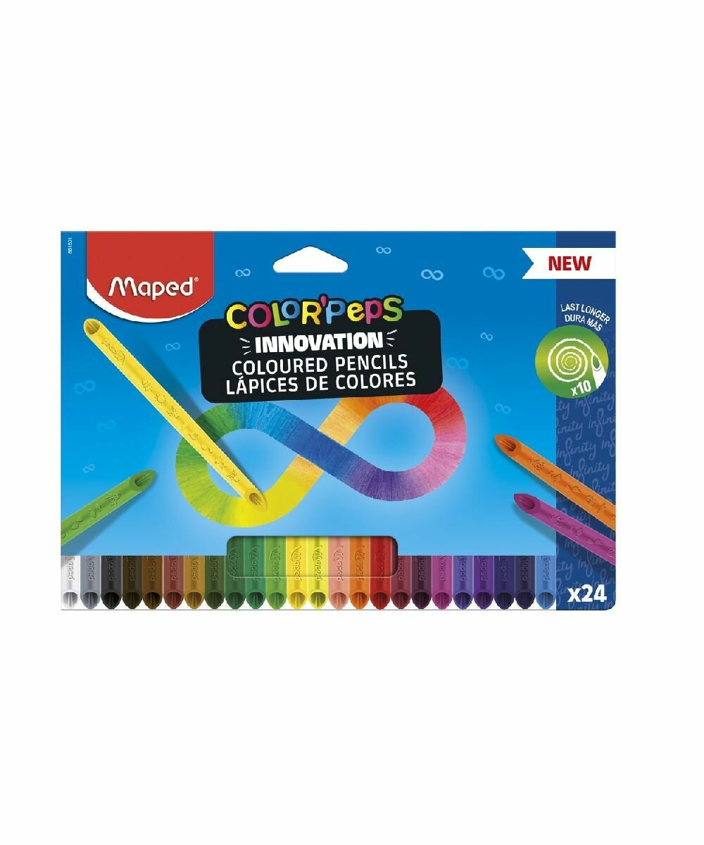 Цветные карандаши MAPED COLOR'PEPS INFINITY из ударопрочного грифеля, треугольные, 24 цвета, в коробке с подвесом