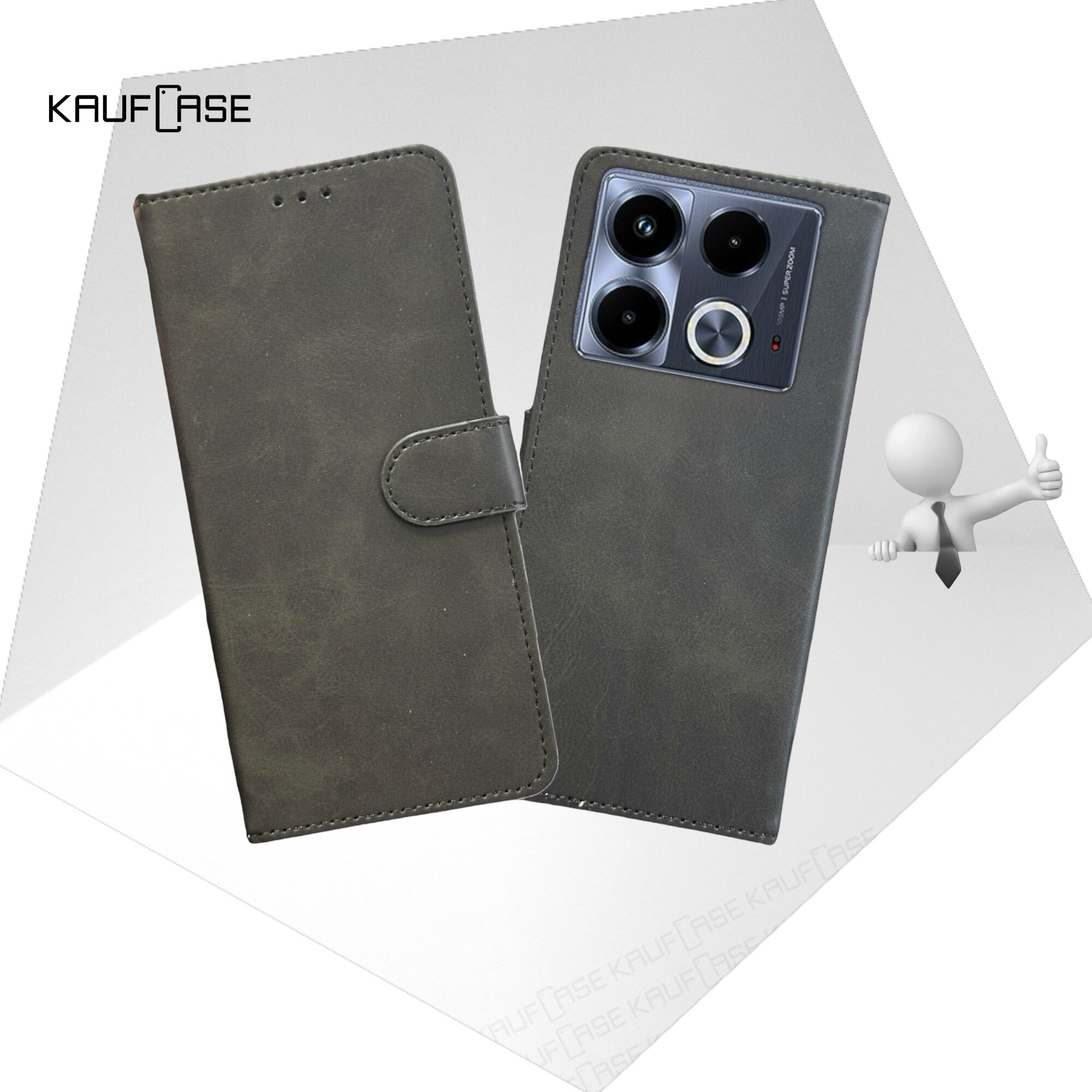 Чехол книжка для телефона Infinix Note 40 (6.78"), черный. Текстура под кожу
