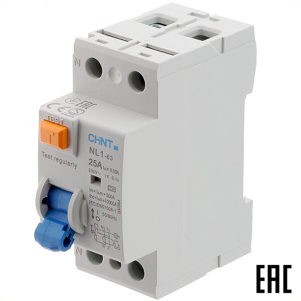 Устройство защитного отключения NL1-63 200584 (тип А) 25А-30мА 240В 1P+N 10кА (CHINT)