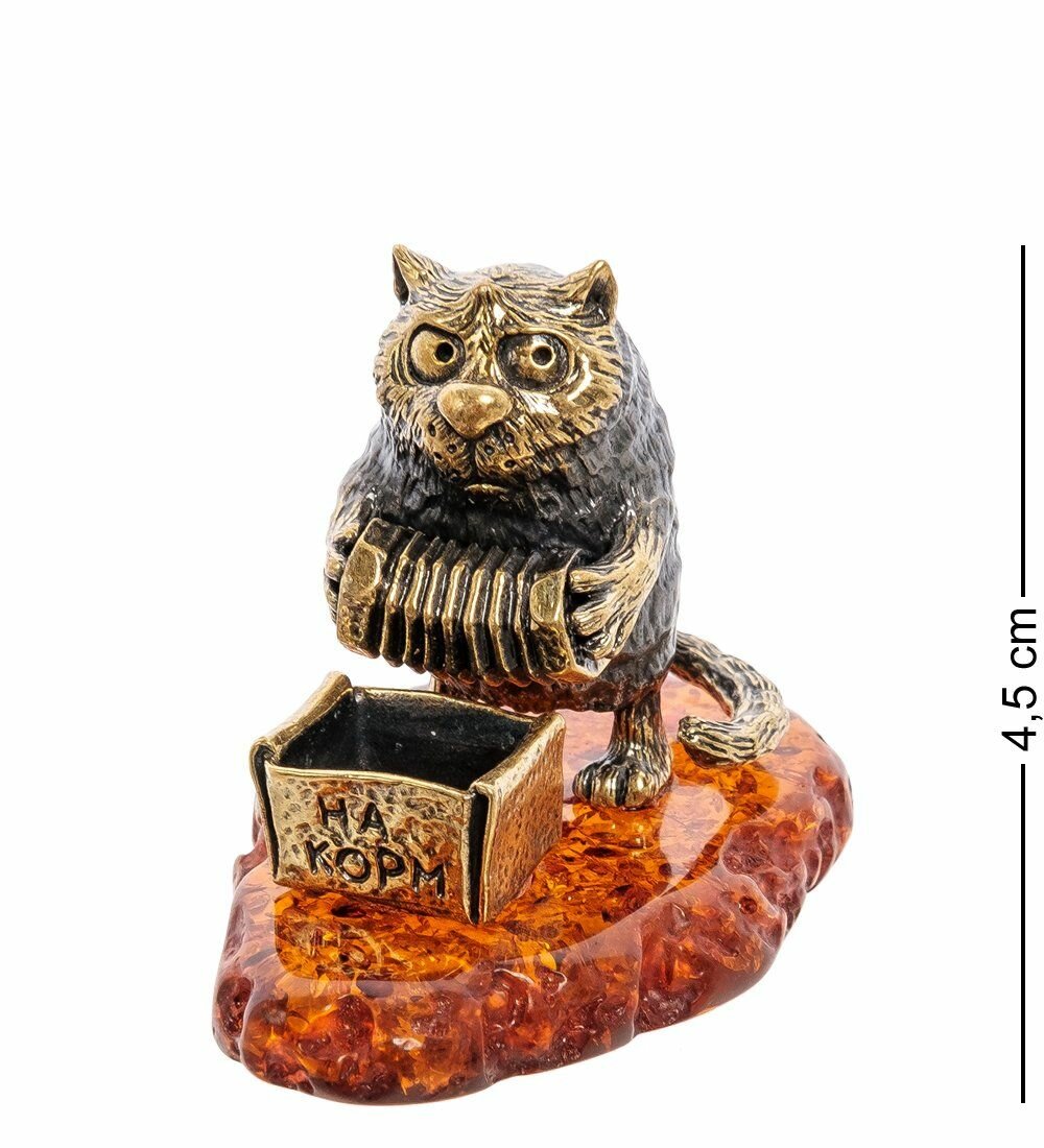 Фигурка 'Кот Уличный музыкант' (латунь, янтарь)