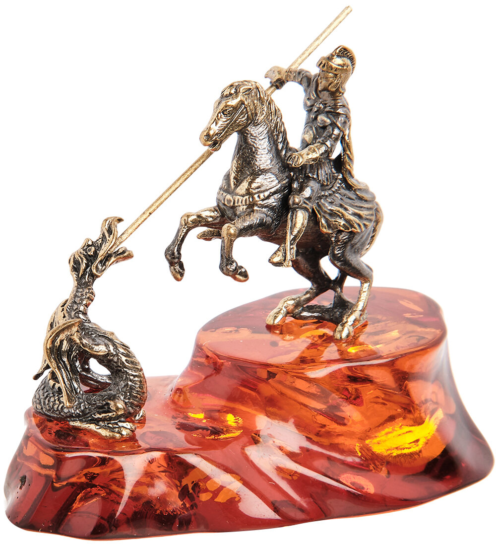 Фигурка 'Георгий Победоносец' (латунь, янтарь)