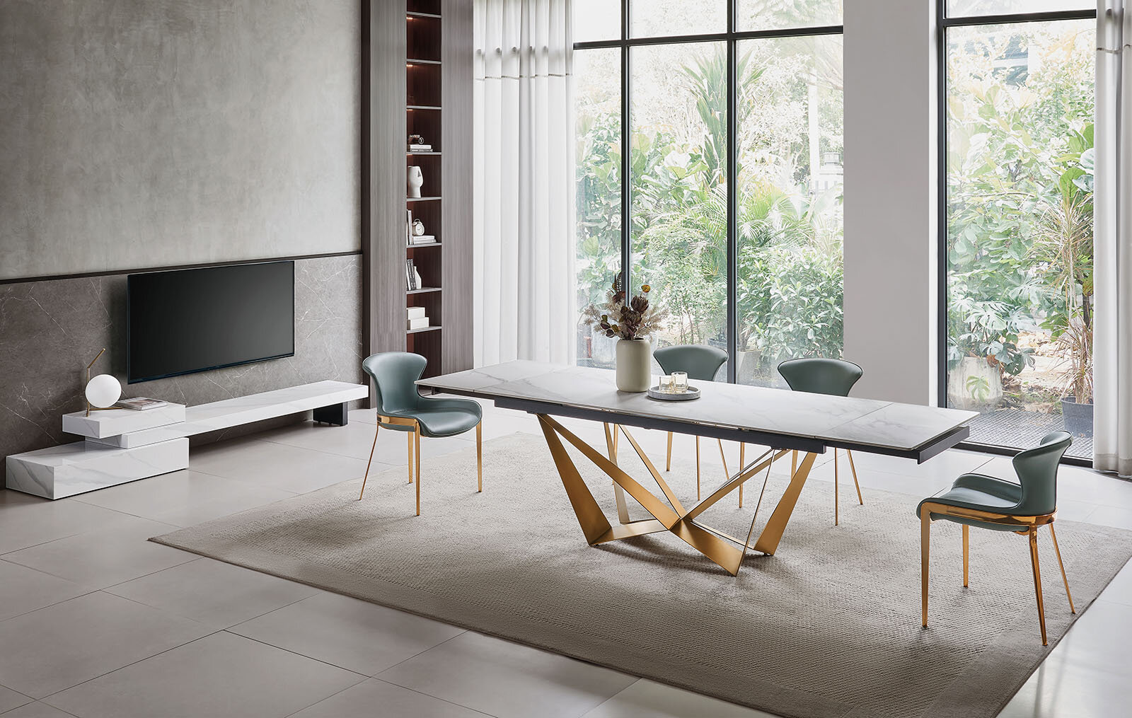 Стол раскладной Magdalena 180-260, белый камень/золото