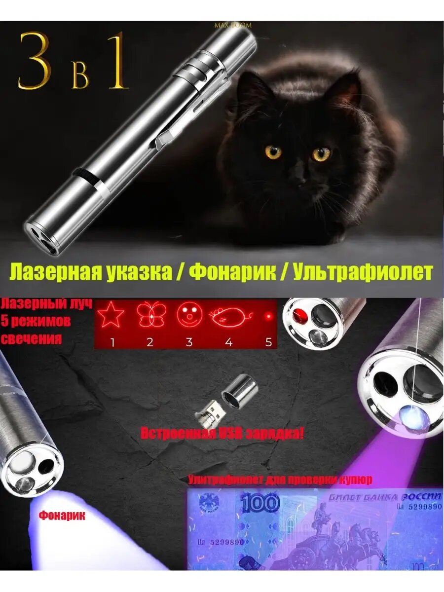 Лазерная указка с аккумулятором, игрушка для кошек и собак. лазерный луч, USB зарядка, фонарик УФ