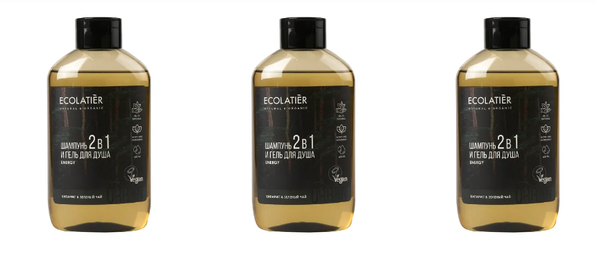 Шампунь и гель для душа Ecolatier 2 в 1, кипарис и зеленый чай, 600 мл, 3 шт