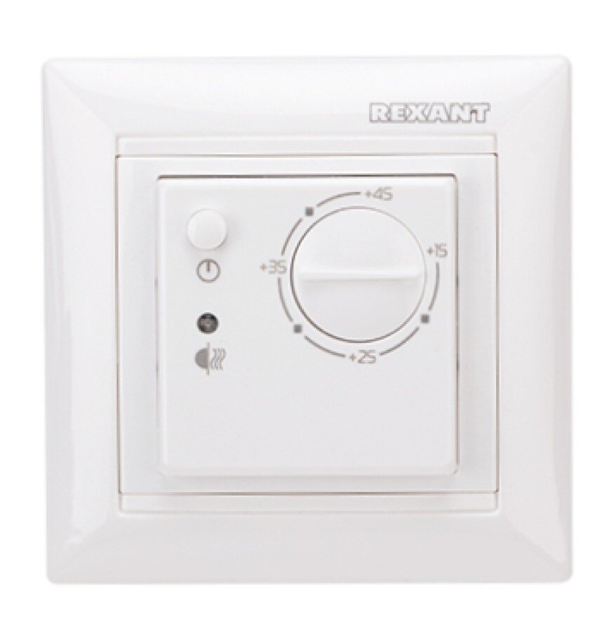 Термостат REXANT / Рексант RX-308B механический, совместим с Legrand серии Valena, белый, 80×80х35мм, 16А 3500Вт, IP20 / терморегулятор