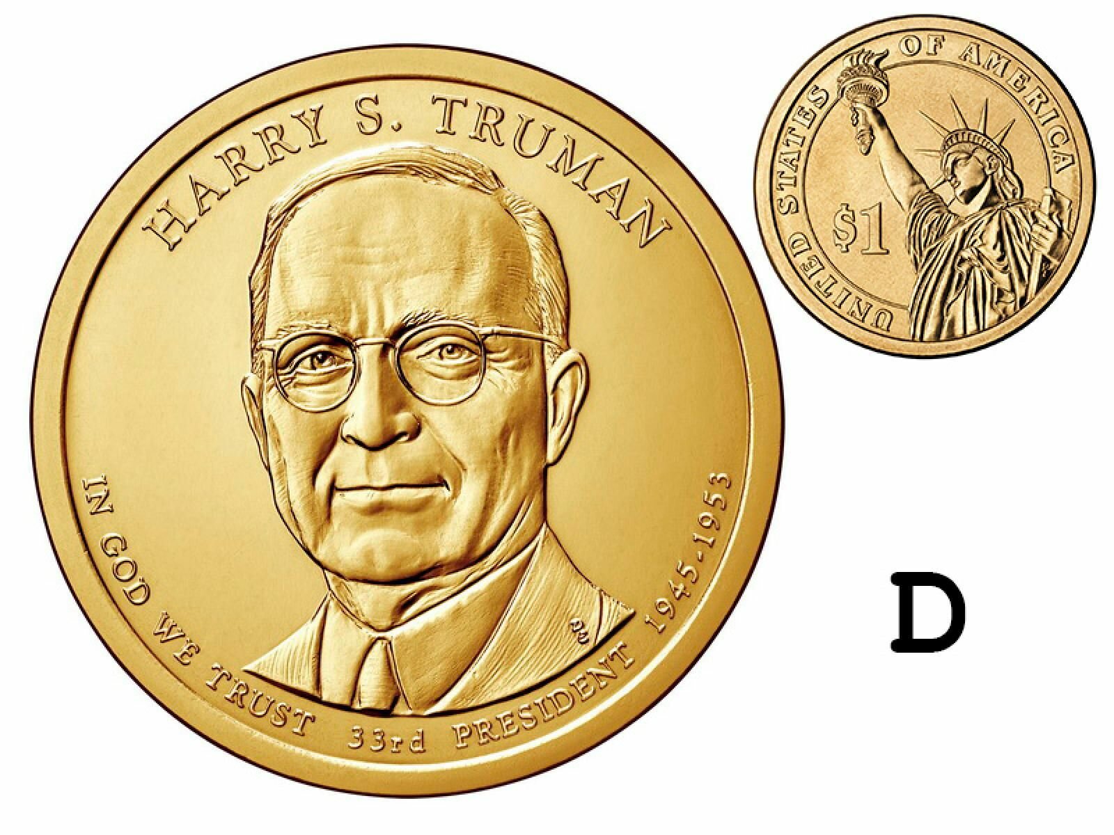 1 доллар США 2015 г, 33-й президент Гарри Трумэн (D)