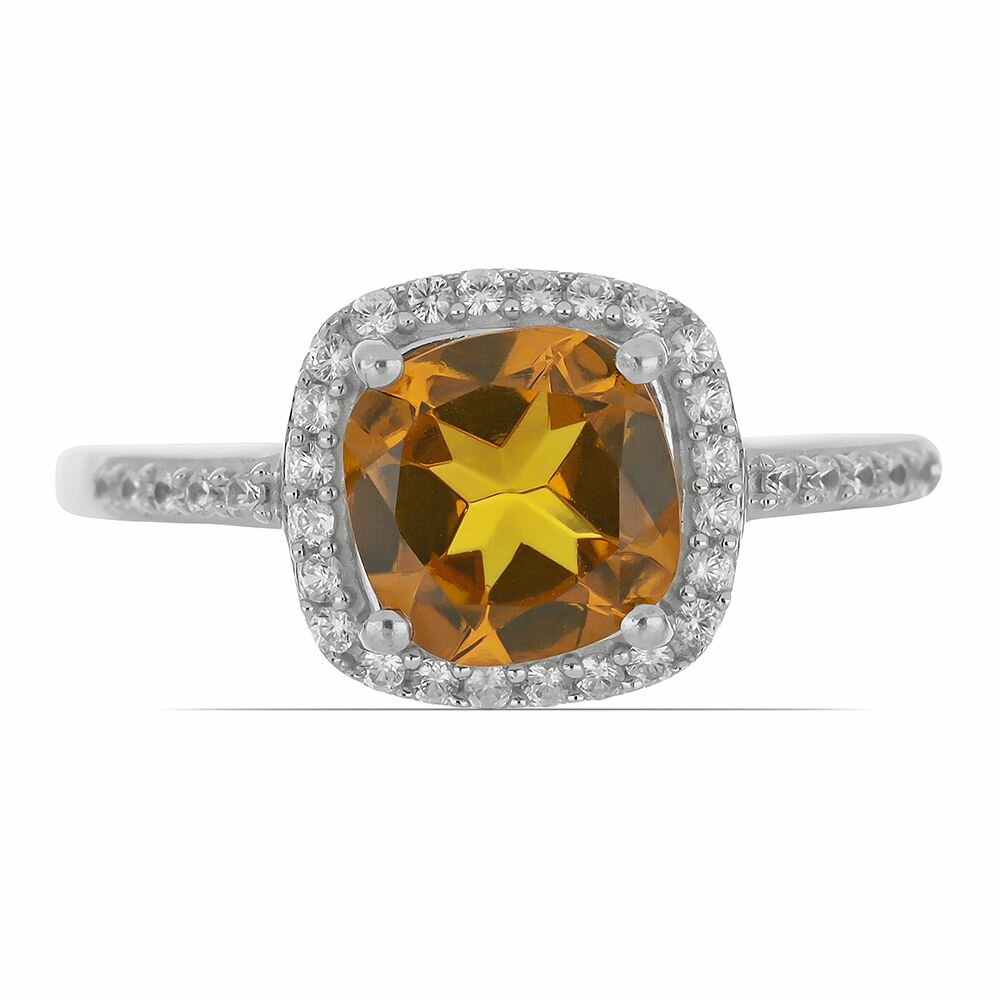 Кольцо, серебро, 925 проба, родирование, султанит синтетический, циркон